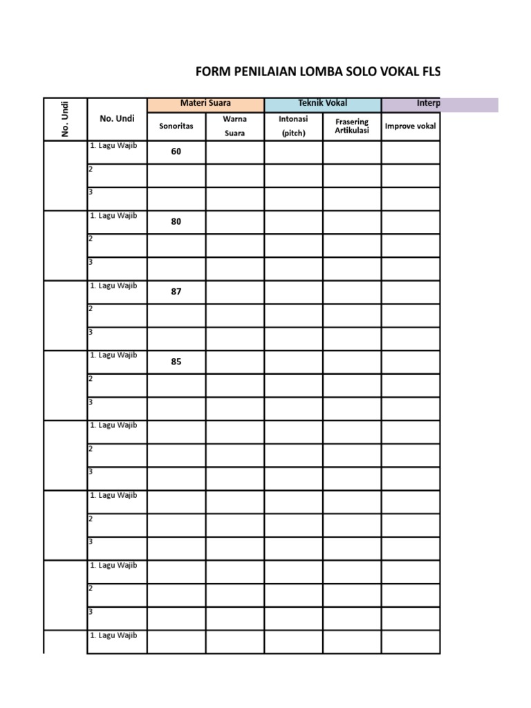 Form Juri Vokal Excel | PDF