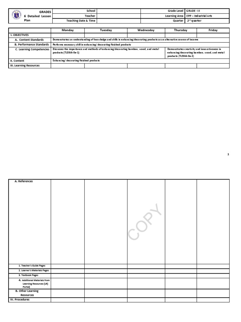 Dlp-Tle-Ia (Week 1) | PDF | Lesson Plan | Learning