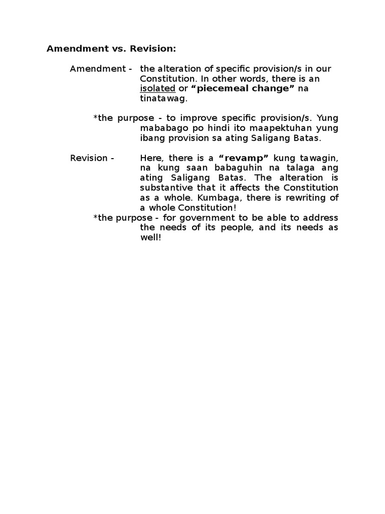 Amendment Vs Revision | PDF | Social Science