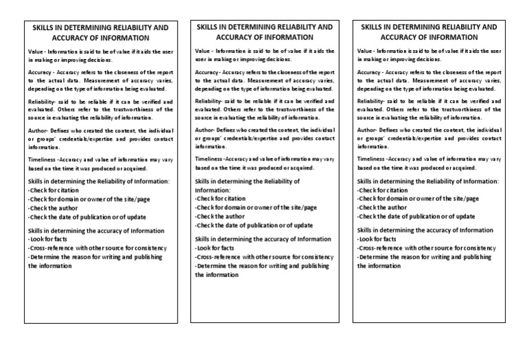 Evaluating Information Reliability Skills | PDF | Accuracy And ...
