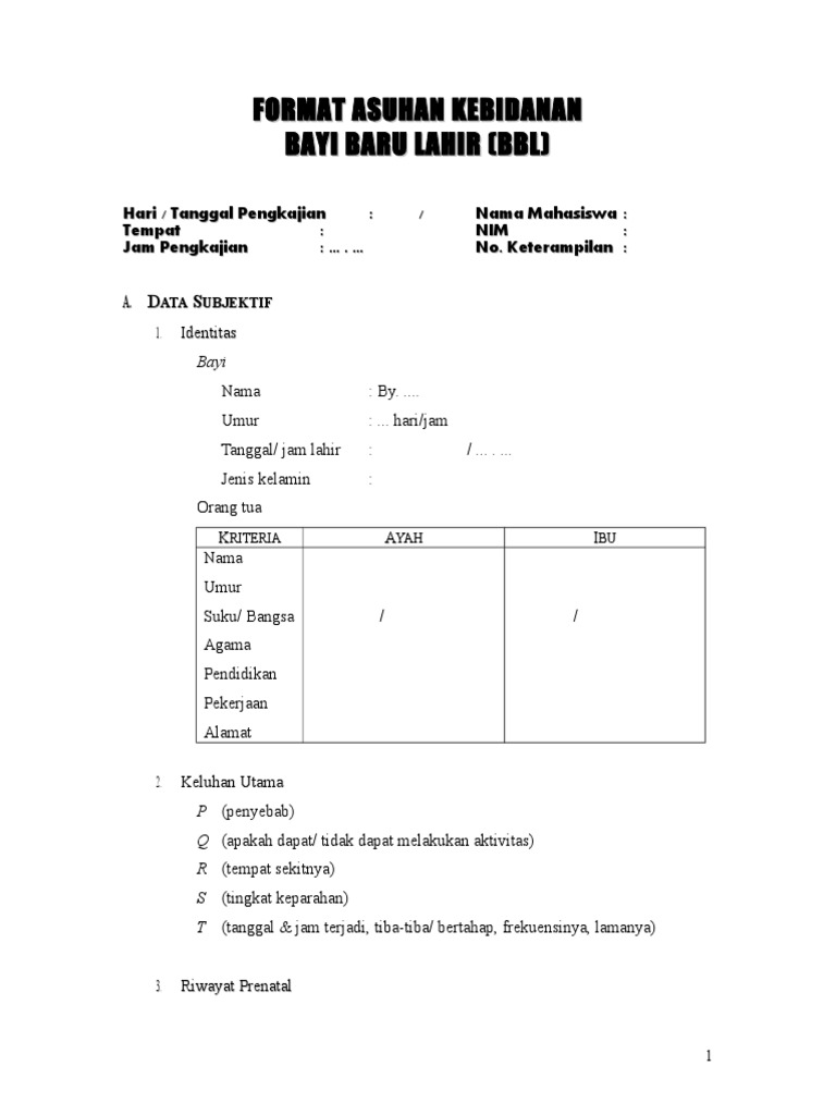 Format Askeb PD BBL | PDF