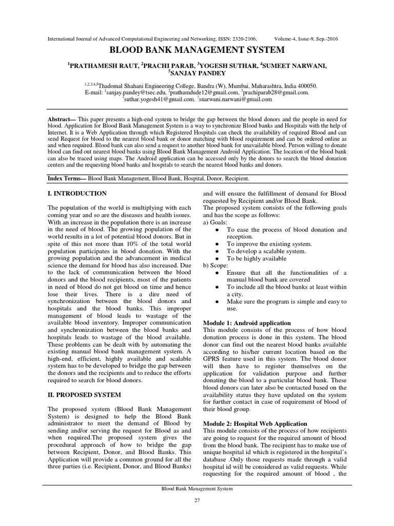 Blood Bank Management System: Prathamesh Raut, Prachi Parab, Yogesh ...