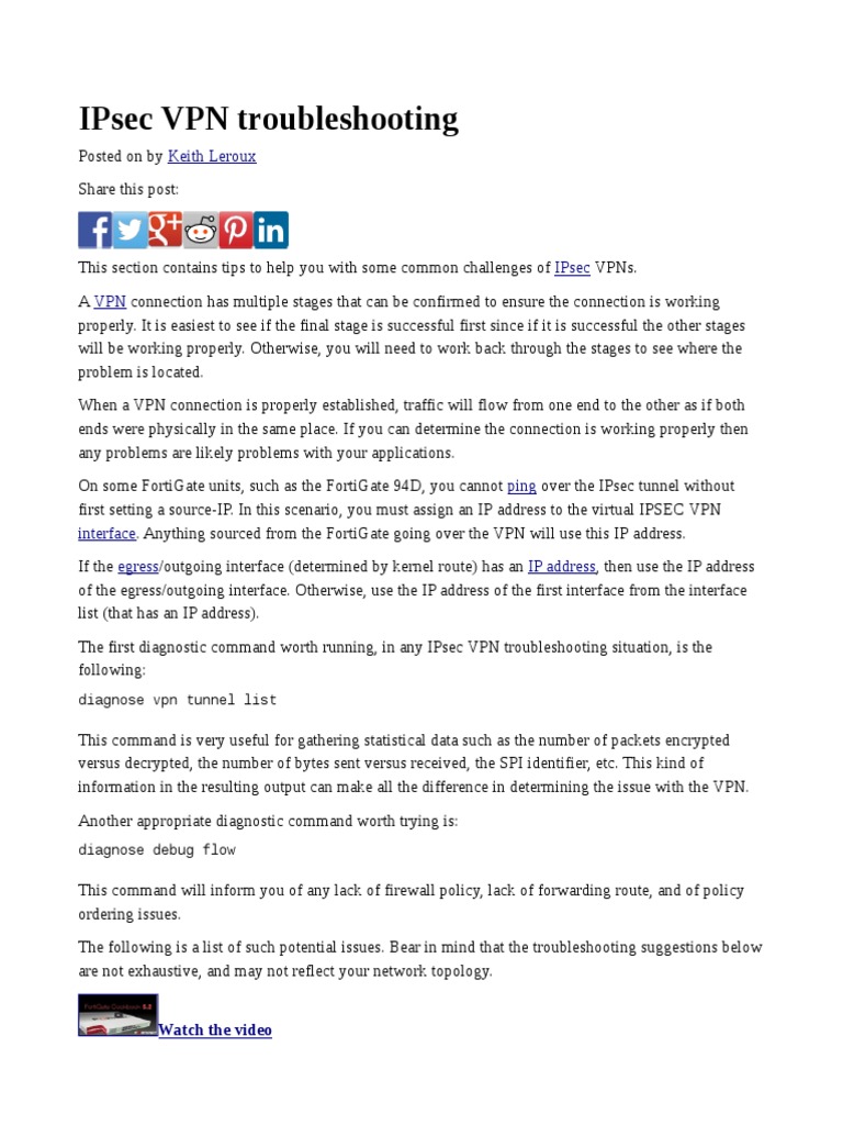 Troubleshoot and diagnose IPsec VPN issues | PDF | Virtual Private ...