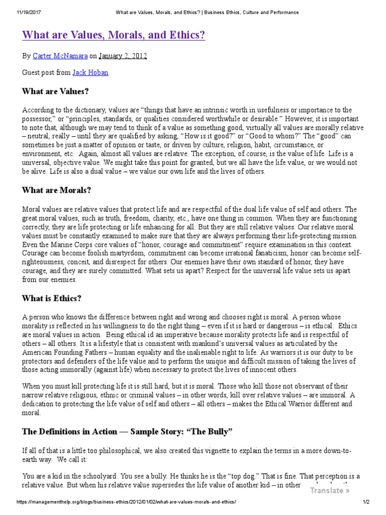 What Are Values, Morals, and Ethics - Business Ethics, Culture and Performance PDF | PDF | Value ...