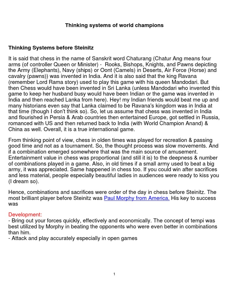 Thinking Systems of World Champions | PDF | Chess Openings | Chess