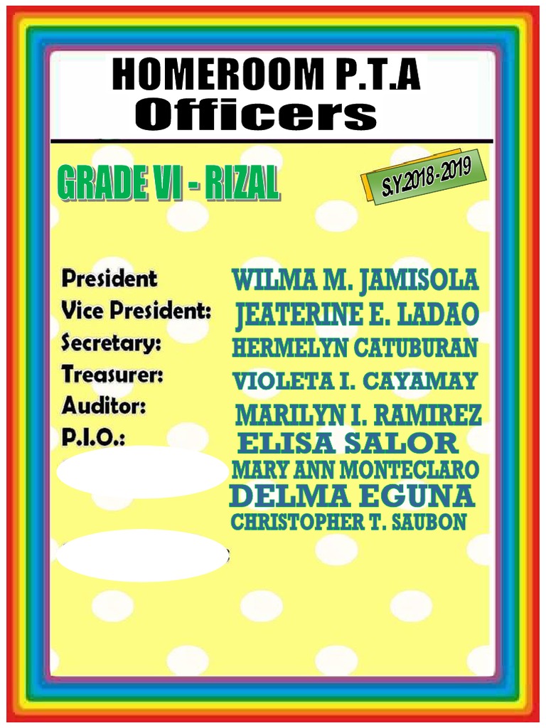 Hrpta and Classroom Officers Grade 6 | PDF