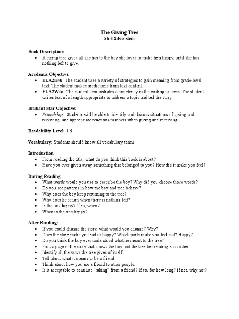 The Giving Tree | PDF | Vocabulary | Cognitive Science