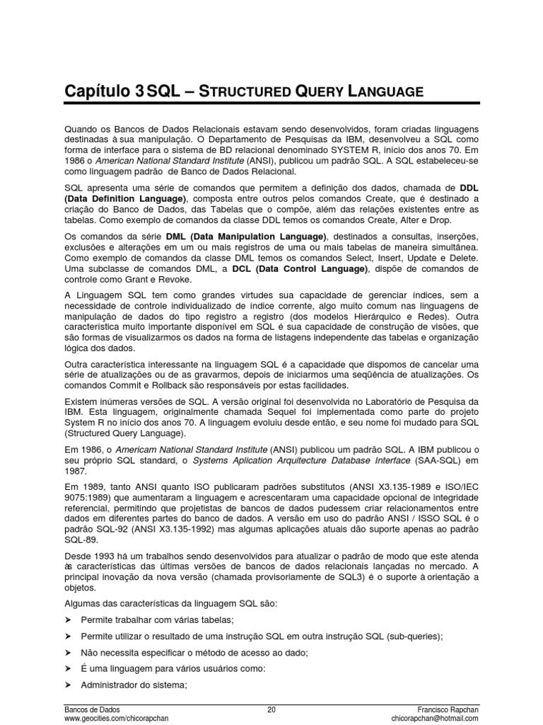 Apostila Sql Pdf Sql Ciência Da Informação