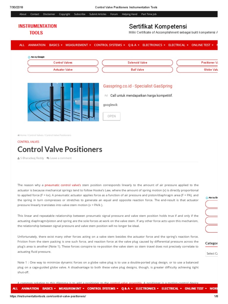 Control Valve Positioners Instrumentation Tools | PDF | Valve | Actuator