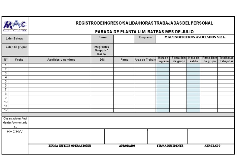 Formato de Horas de Trabajo1 | PDF