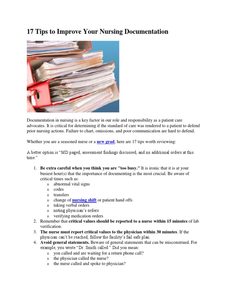 17 Tips To Improve Your Nursing Documentation | Download Free PDF ...
