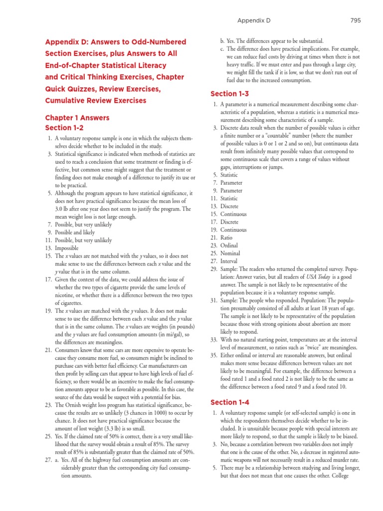 Appendix D Answers To Odd-Numbered Section Exercises | PDF | Opinion Poll | Sampling (Statistics)
