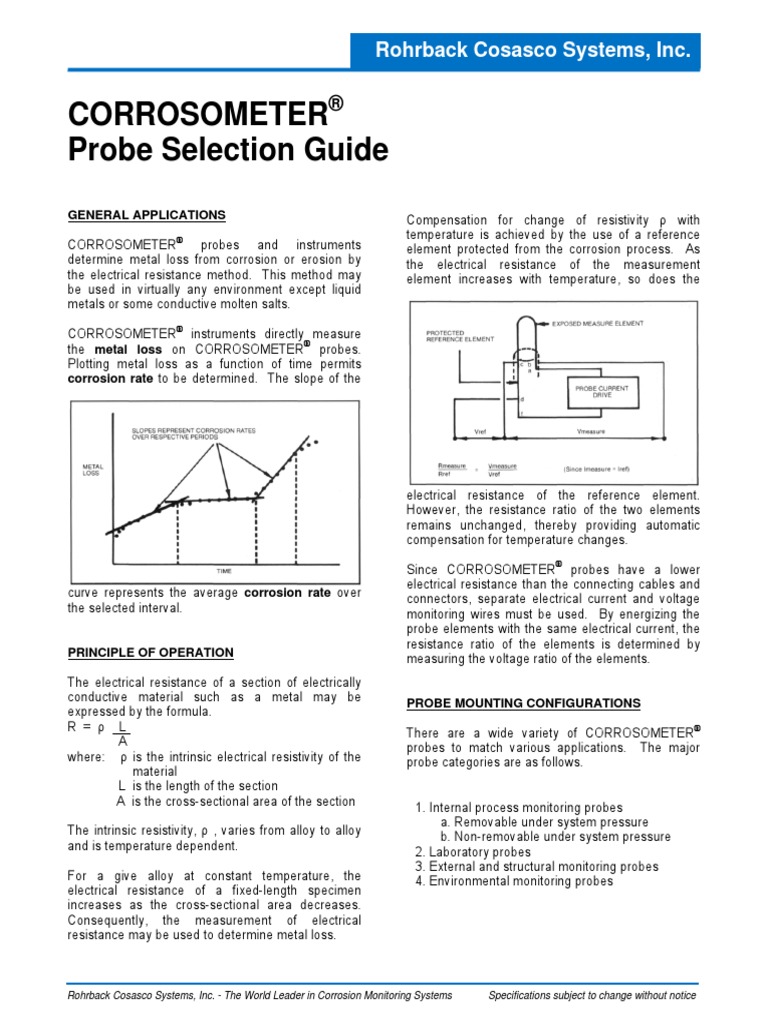 Corrosometer ER Probe Selection Guide | PDF | Electrical Resistivity ...