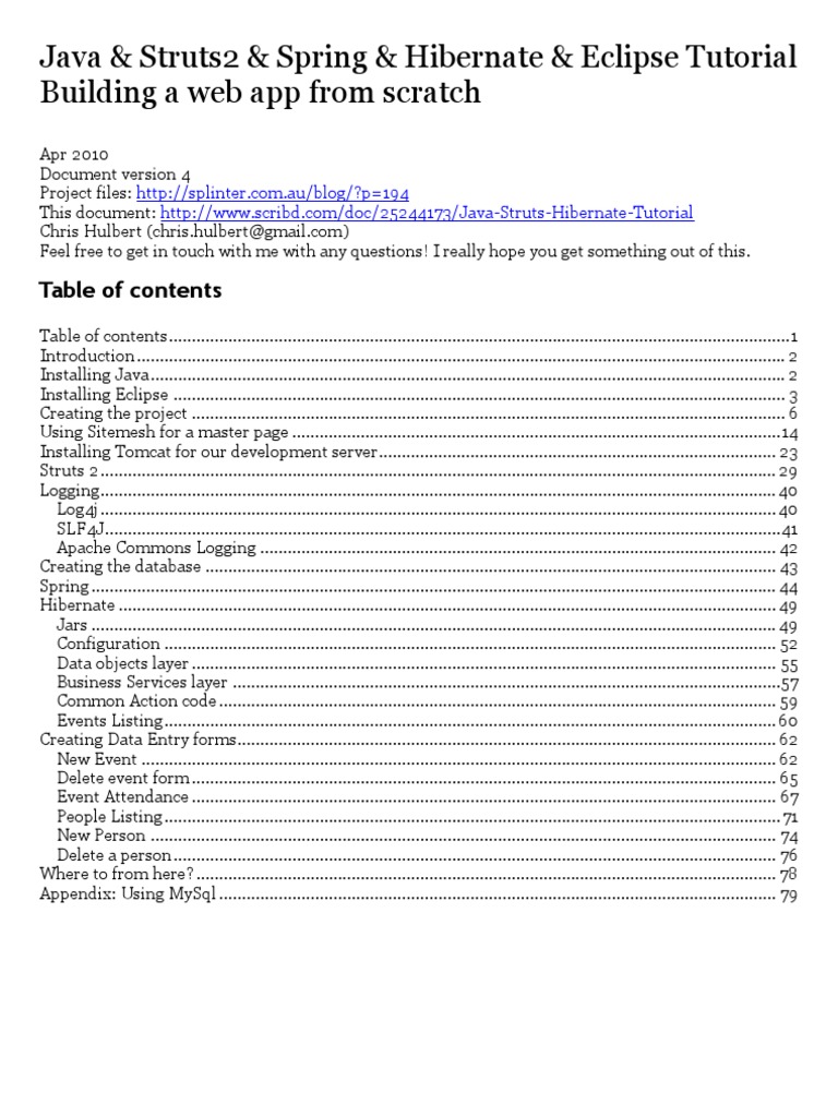 Struts Spring Hibernate Tutorial Pdf Java Server Pages Web Application