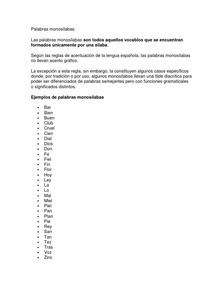 Palabras Monosílabas | PDF