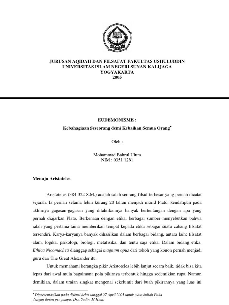 Eudemonisme Aristoteles | PDF | Ilmu Sosial | Filsafat