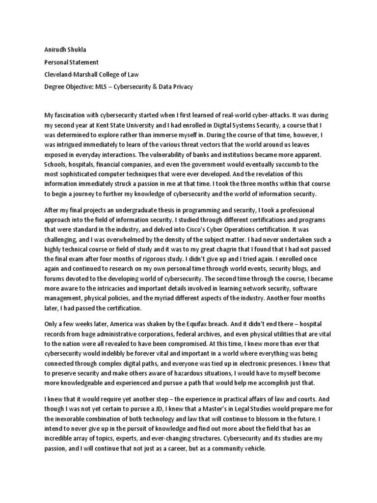 Personal Statement - MLS - CSU - Shukla | Download Free PDF | Computer ...