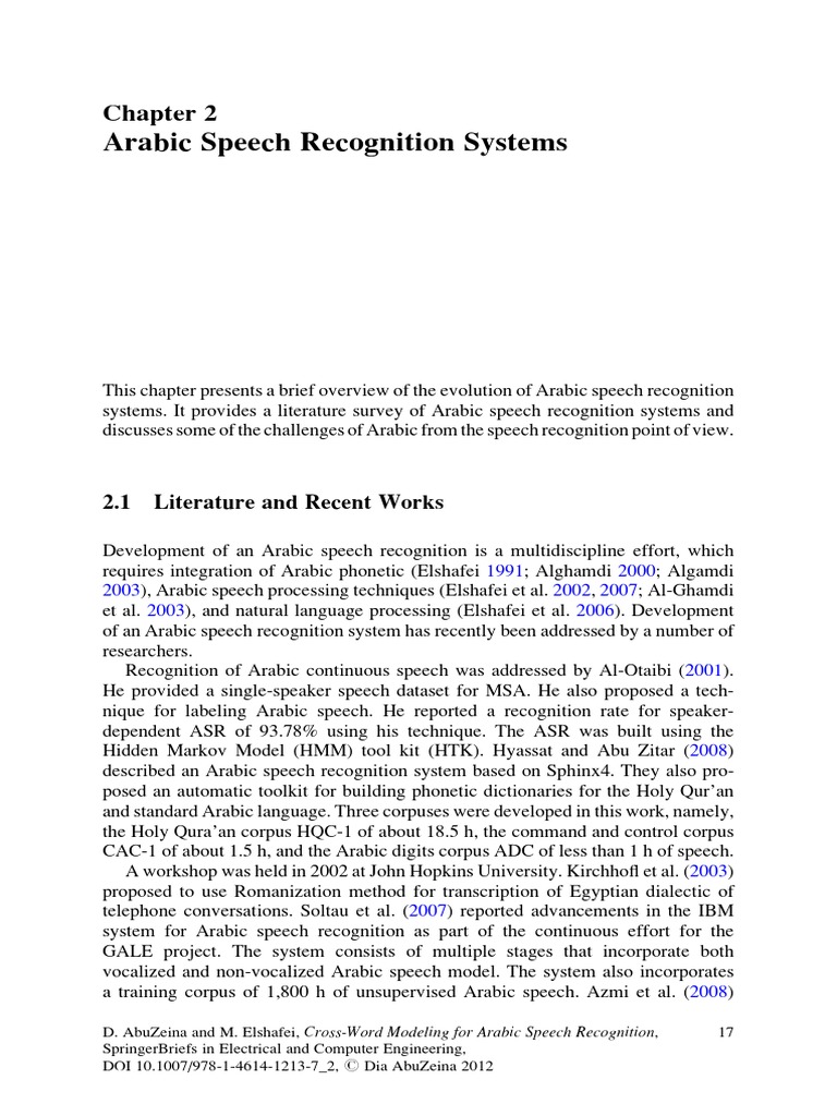 Arabic Speech Recognition Systems Pdf Speech Recognition Arabic