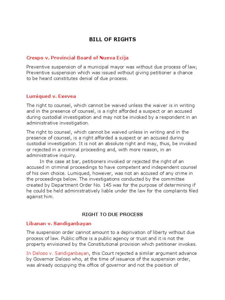 Bill of Rights | PDF | Equal Protection Clause | Due Process