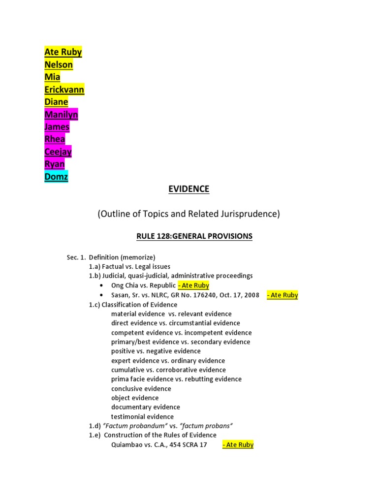 Evidence Case Digest List - 1 | PDF | Evidence | Evidence (Law)