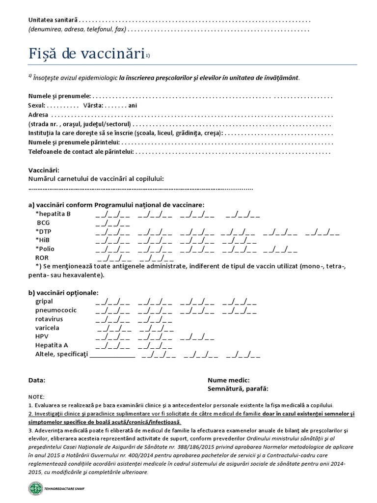 Fisa de Vaccinare PDF | PDF