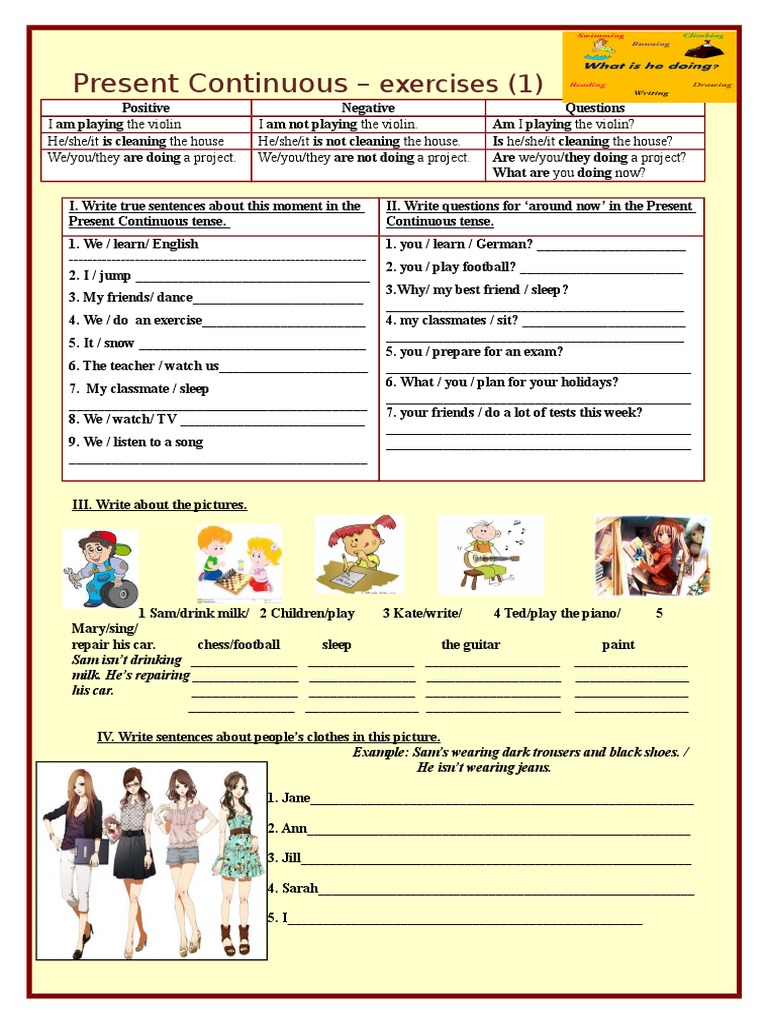 Present Continuous 1 Grammar Drills Picture Description Exercises Writi ...
