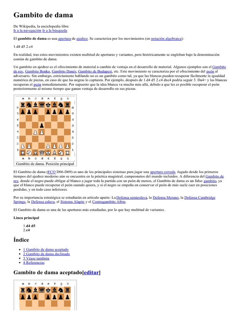 Gambito de Dama | PDF | Aperturas de ajedrez | Juego de azar