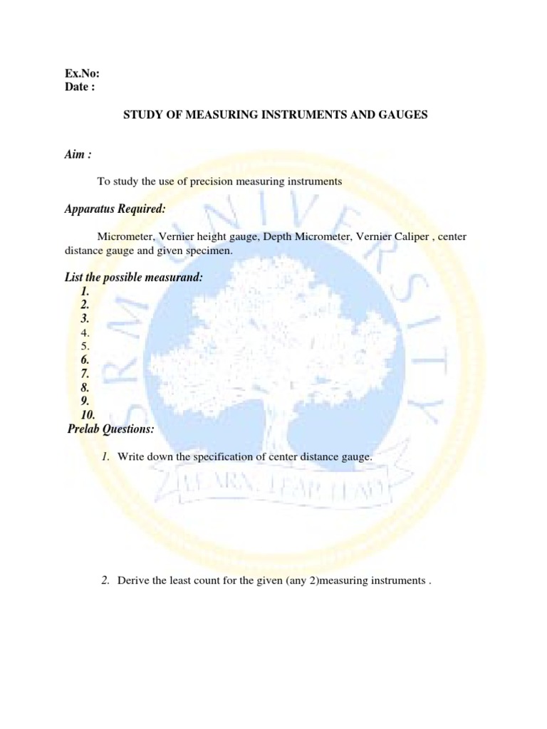 Study of Measuring Instruments and Gauges PDF | PDF | Equipment ...