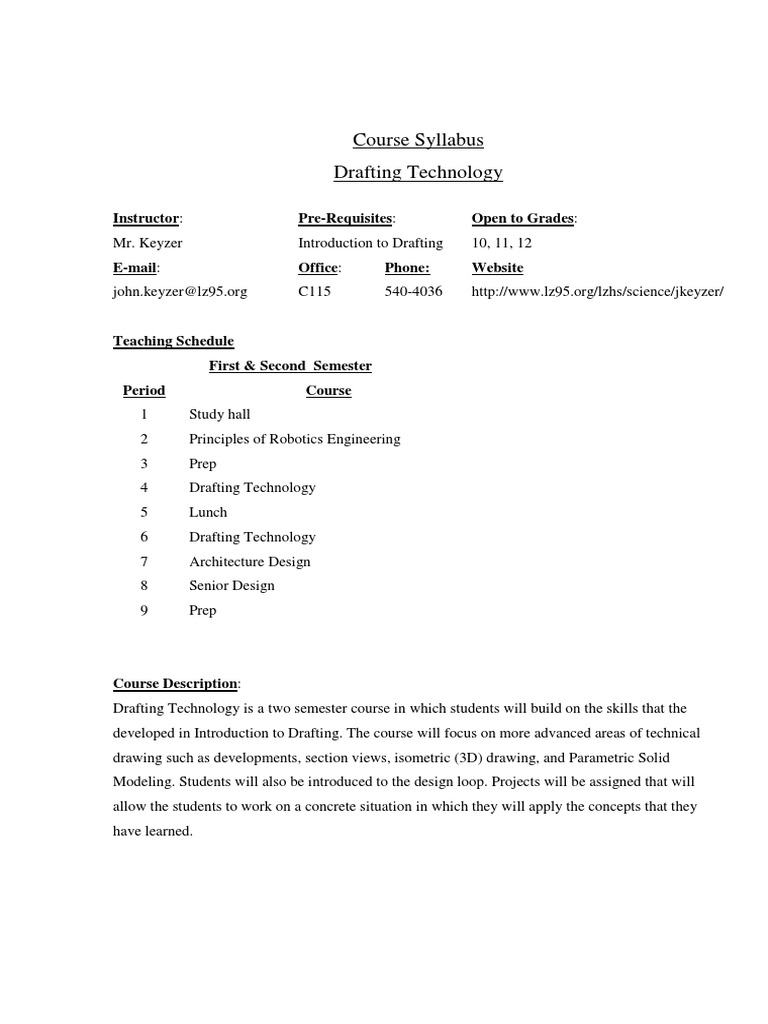 Course Syllabus Drafting Technology: Instructor: Pre-Requisites: Open ...