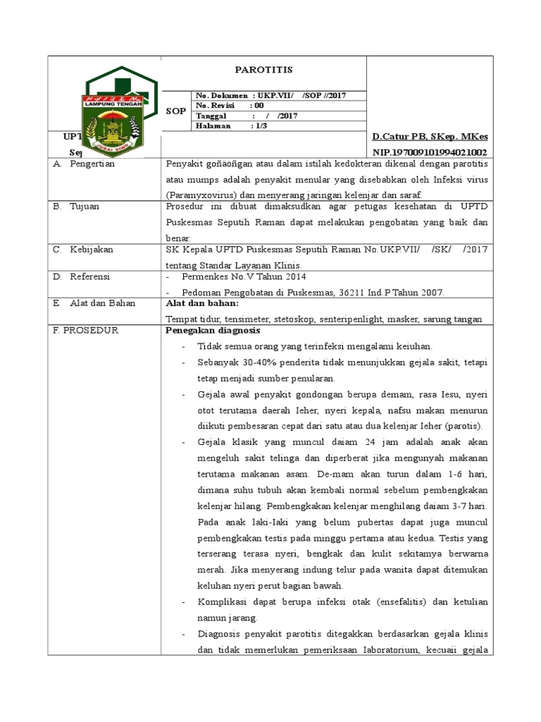 Prosedur Penanganan Parotitis di Puskesmas | PDF | Pengembangan Diri ...