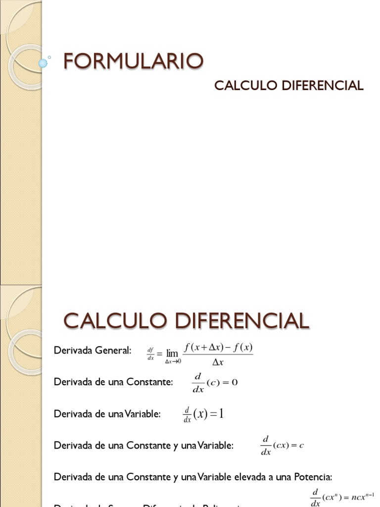 Formulas de Calculo Diferencial | Descargar gratis PDF | Calculo diferencial | Derivado
