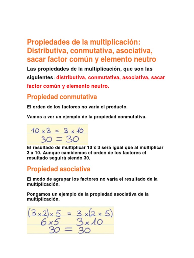 Conmutativa De La Multiplicación Propiedades De La Multiplicación: