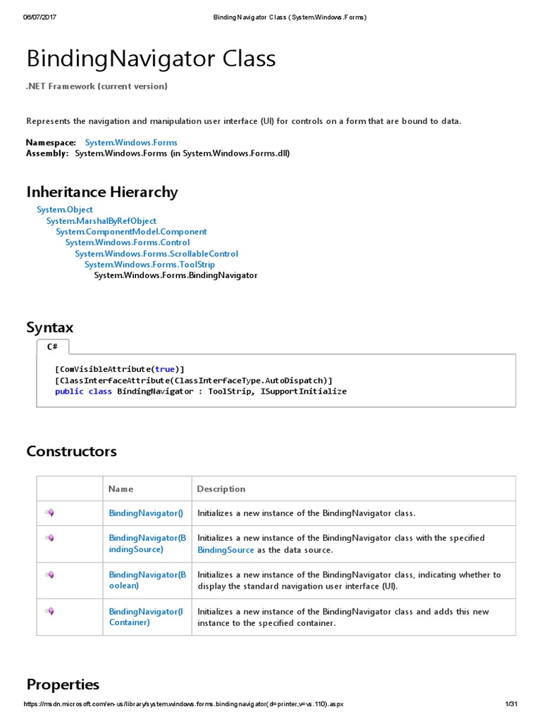 BindingNavigator Class (System - Windows | PDF | Class (Computer ...