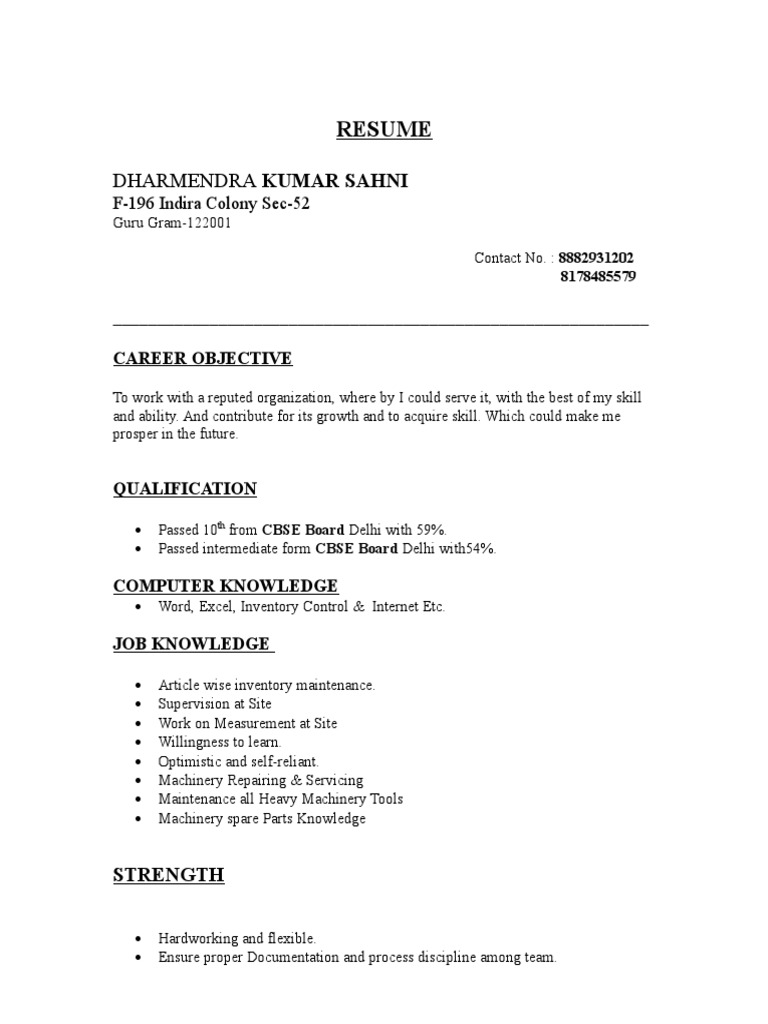 RESUME-Dharmendra Kumar Sahni | PDF