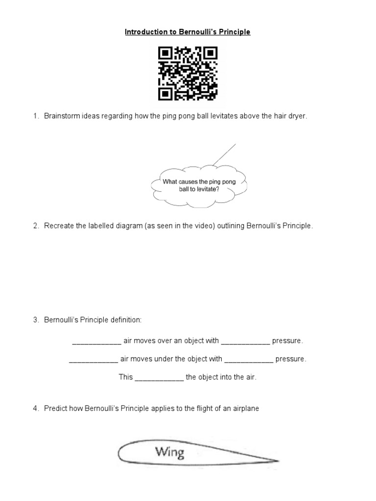 Bernoullis Principle Worksheet | PDF