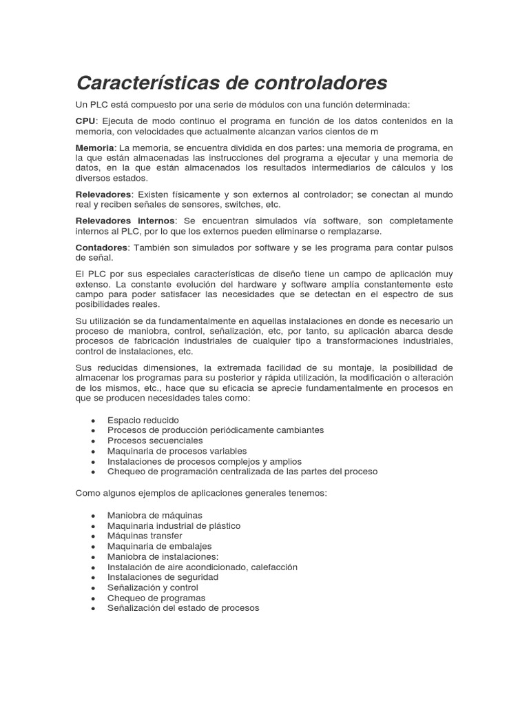 Características de Controladores | PDF | Controlador lógico programable ...