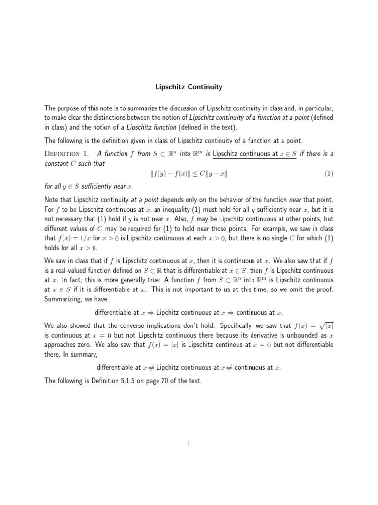 Lipschitz Continuity Explained | PDF | Continuous Function | Function (Mathematics)