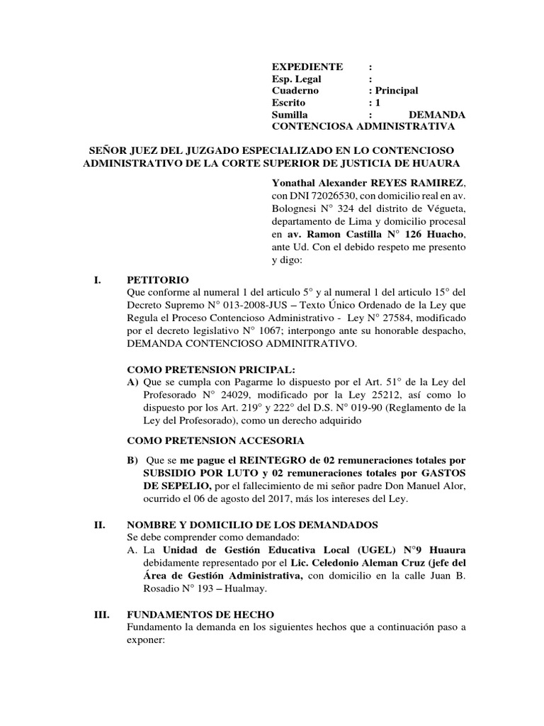 Modelo Demanda Administrativa | PDF | Demanda judicial | Virtud