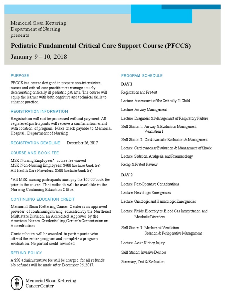 Pediatric Fundamental Critical Care Support Course Pfccs PDF | PDF ...