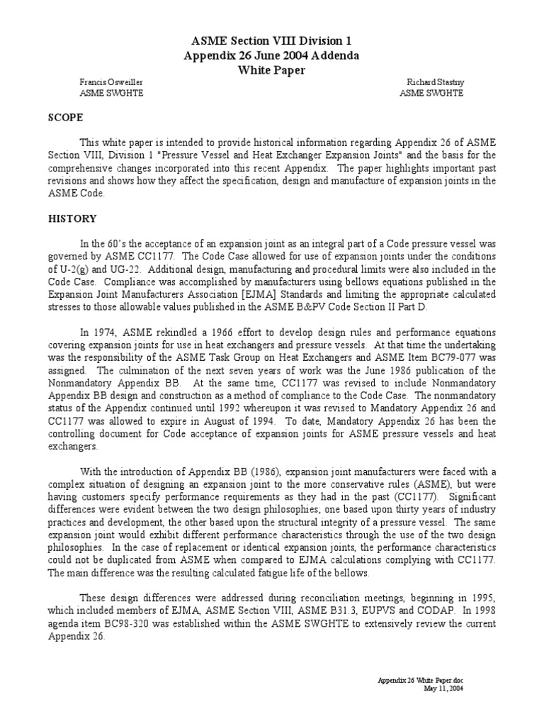 ASME Section VIII Division 1 Appendix 26 June 2004 Addenda White Paper | Download Free PDF ...