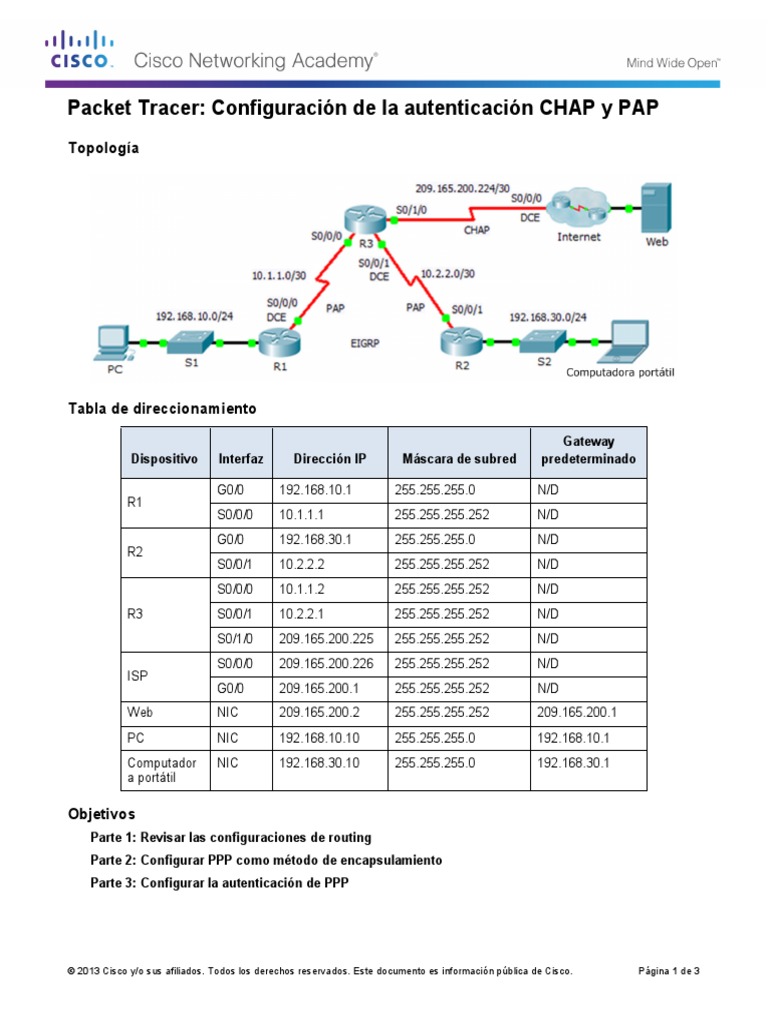 2.3.2.6 Packet Tracer - Configuring PAP and CHAP Authentication PDF ...