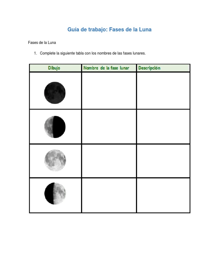 Guia de Trabajo Fases de La Luna 1-1 | PDF | Ciencia y matemáticas