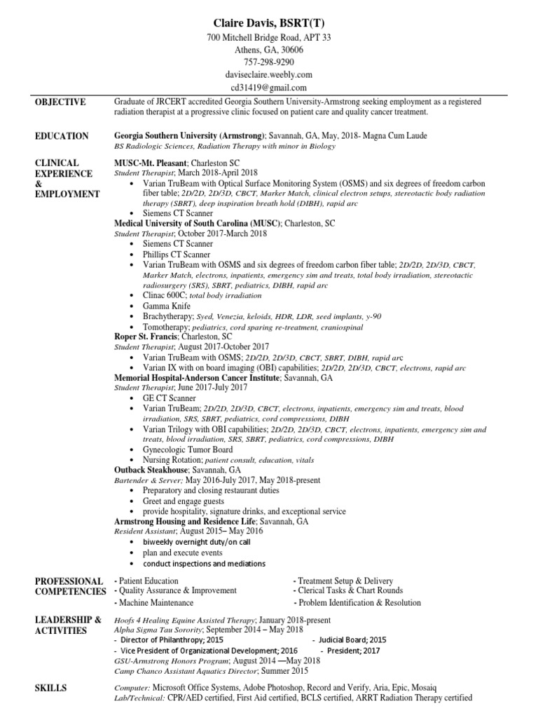 Cdavis Radiation Therapy Resume | PDF | Radiation Therapy | Radiology