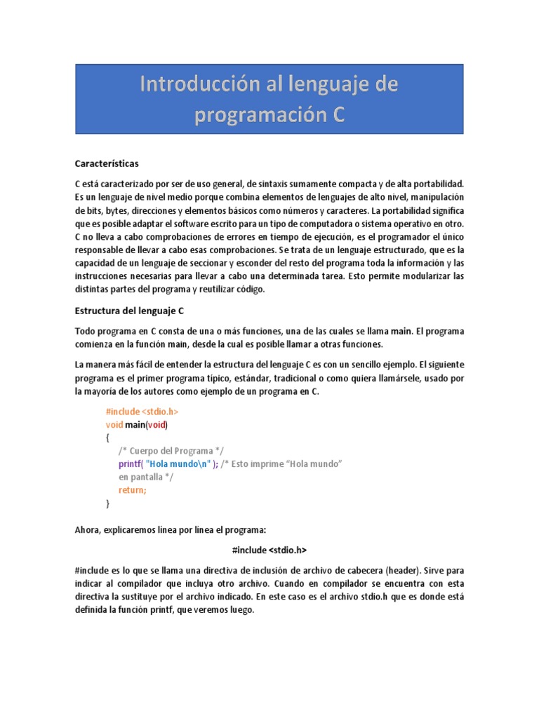 Resumen C | PDF | Lenguaje de programación | C (lenguaje de programación)