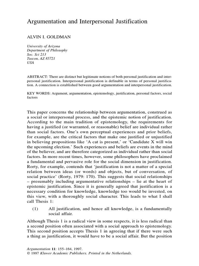 Argumentation and Interpersonal Justification | PDF | Argument | Theory Of Justification