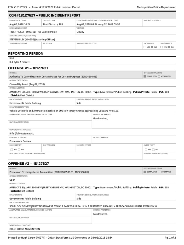 US Capitol Police - Unregistered Firearm | PDF | Firearms | Overview Of ...