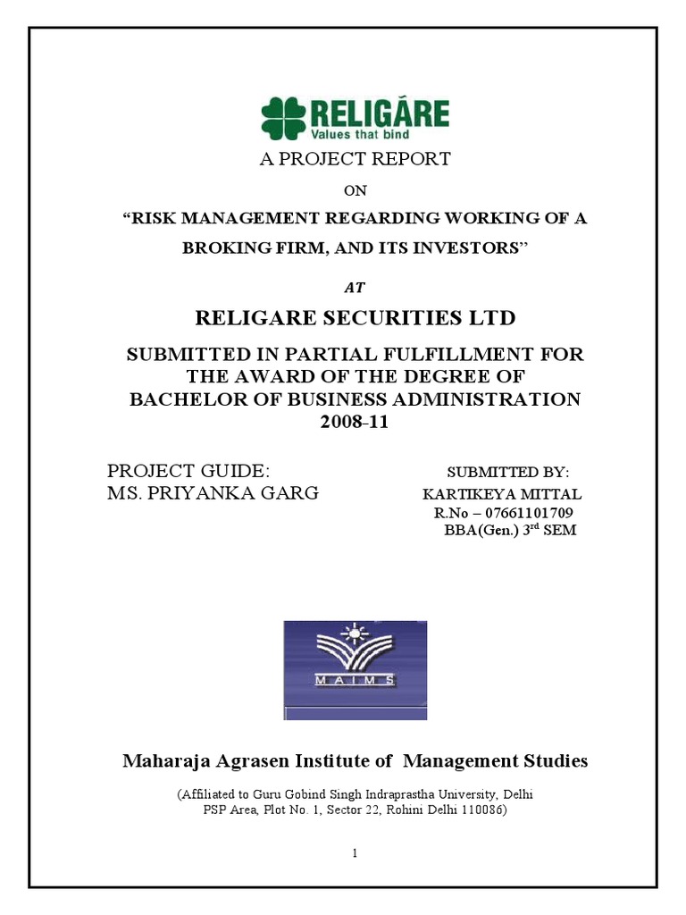 Religare Securities Project | PDF | Financial Markets | Financial Capital