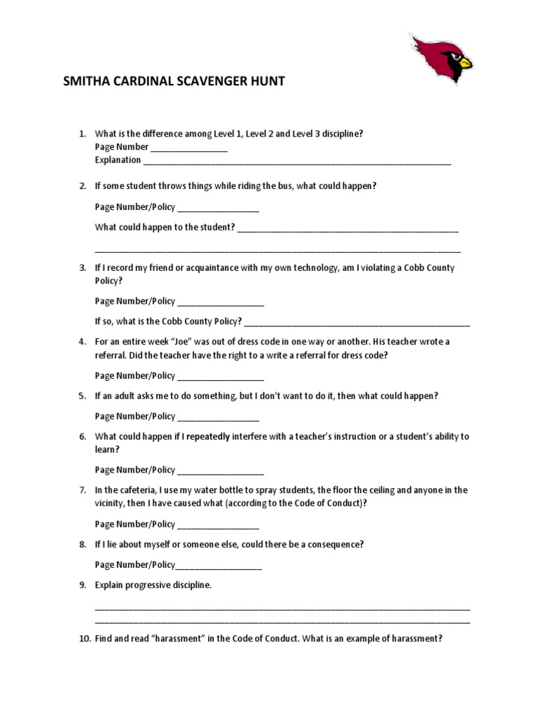 Scavenger Hunt | PDF | Psychological Concepts | Behavior Modification