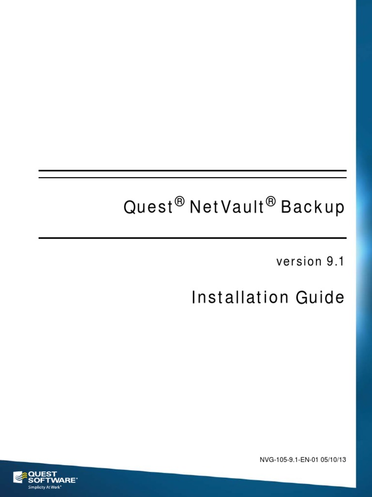Quest Netvault Backup: Version: Product Number: Nvg-105-9.1-En-01 | PDF ...