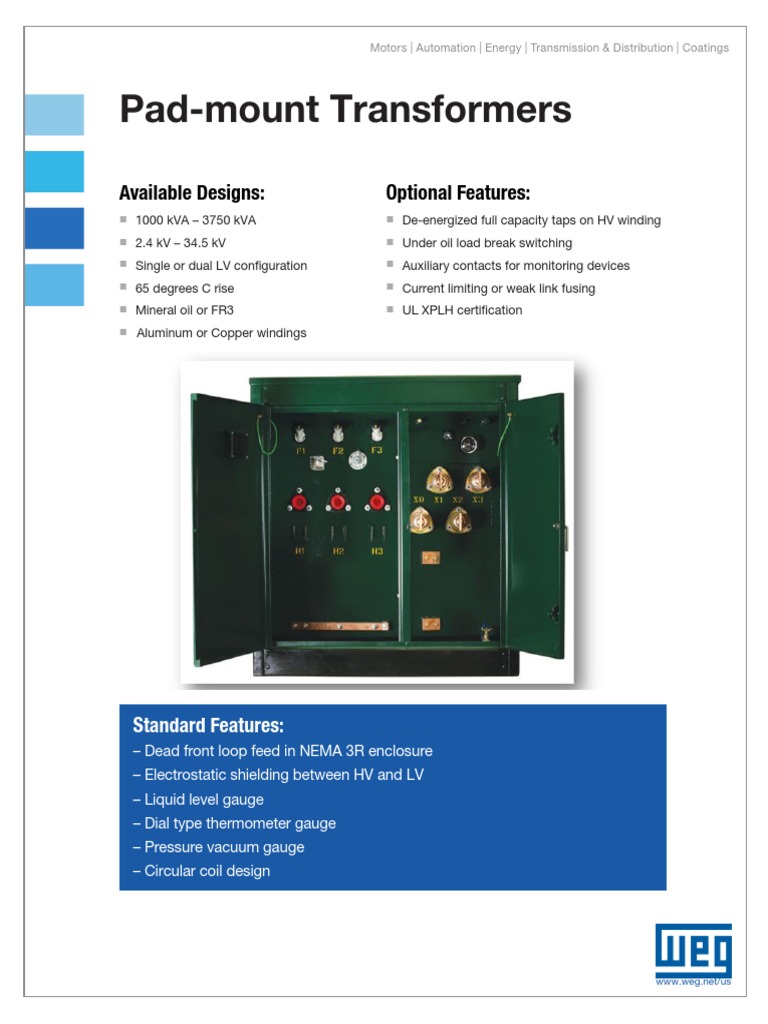 WEG Pad Mount Transformer Flyer Uspadmountflyer Brochure English | PDF
